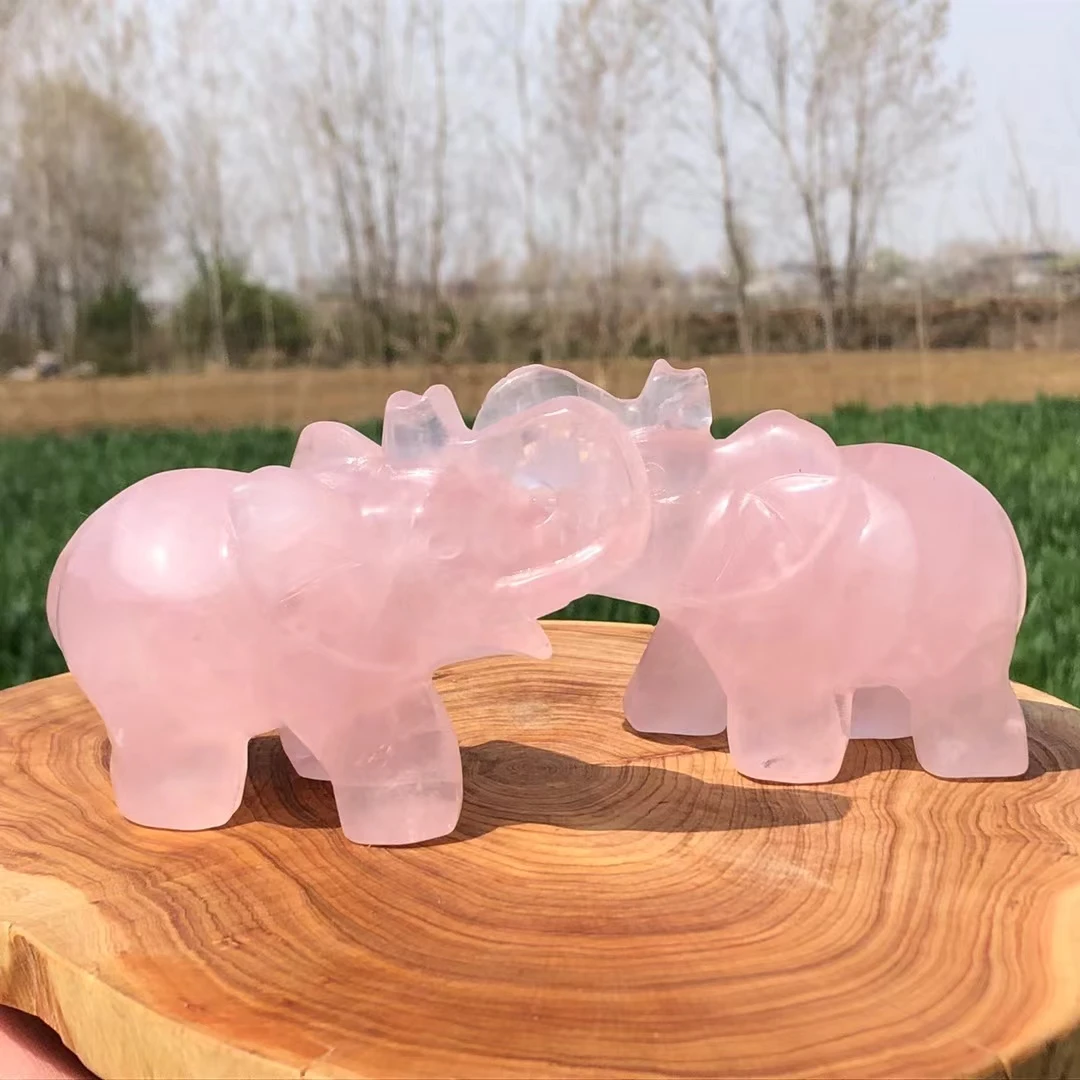 10cm-Pink-Crystal-Quartz-Elephant-Hand-Carved-Natural-Stone-Animal ...