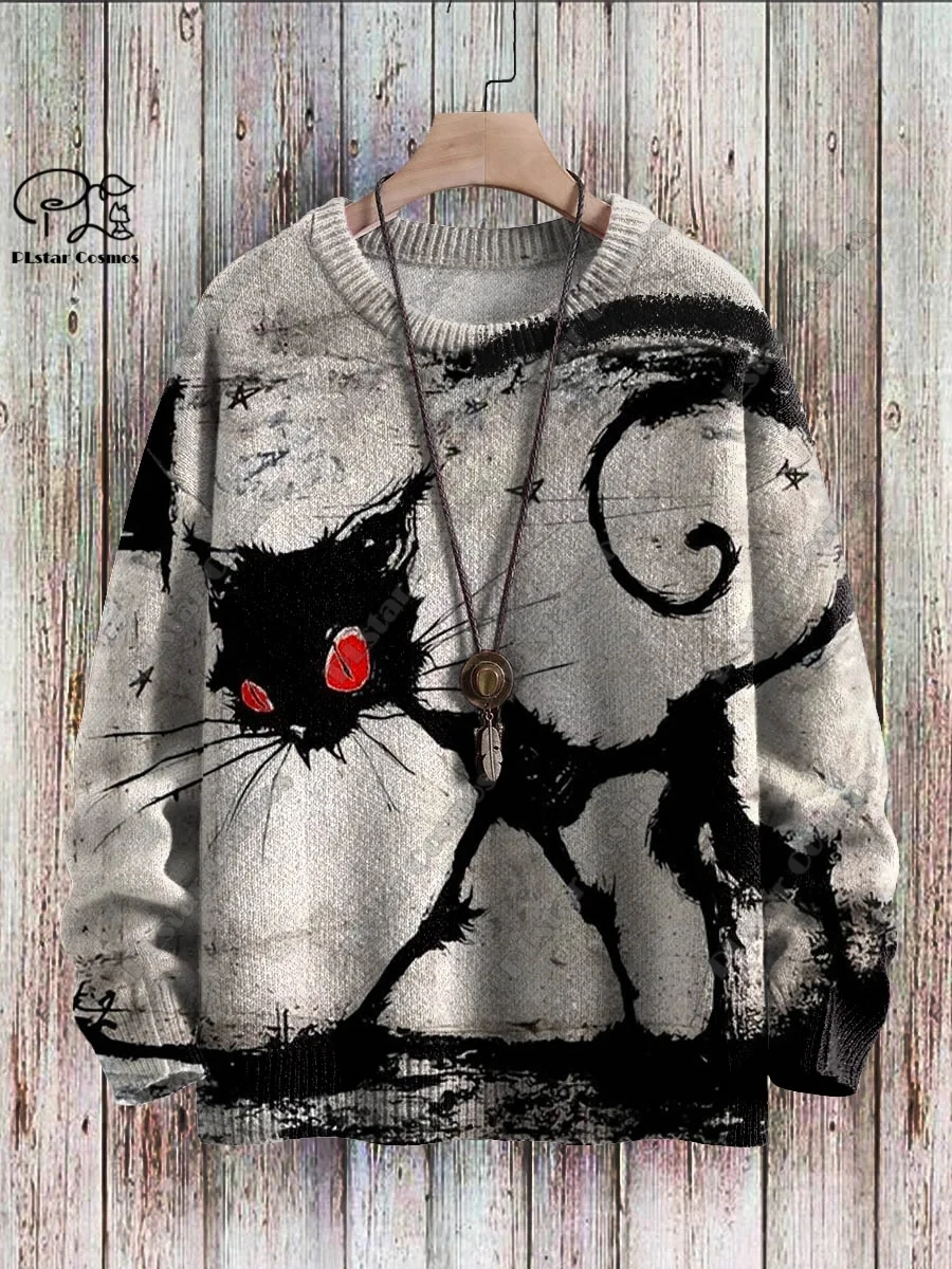 3D-printing-Halloween-series-scary-black-cat-pattern-ugly-sweater ...