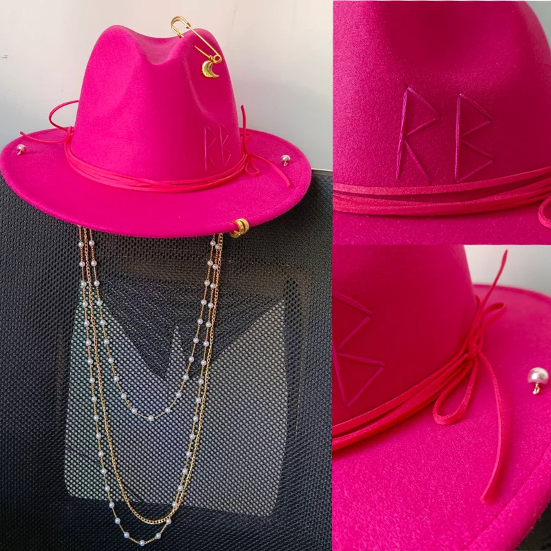 Fedora Hat Punk Pearl Chain DIY Rose Red Supports Various Hats ...