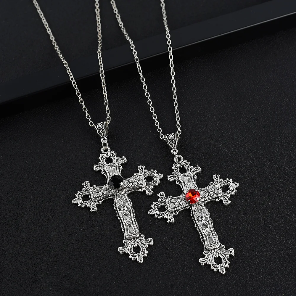 Y2K – collier Punk avec pendentif en croix de cristal pour femmes et ...