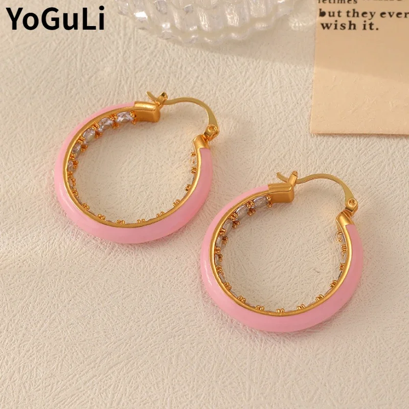 Trendy Jewelry Pink Glass Pink Hoop Earrings For Women Girl Party ...