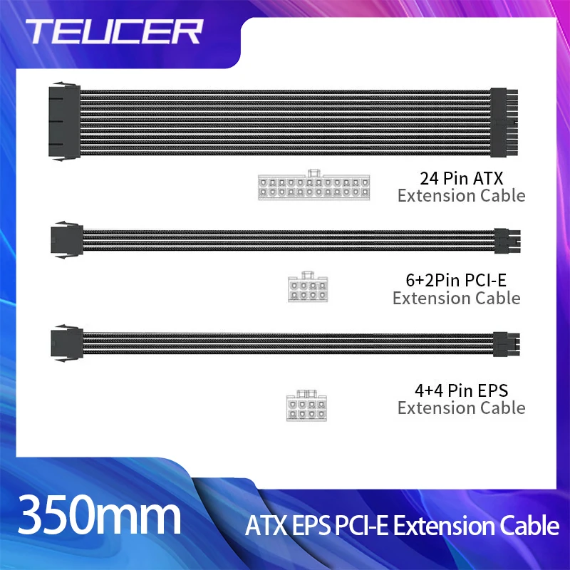 TEUCER-EPS-ATX-PCI-E-Extension-Cable-350mm-24PIN-4-4PIN-6-2PIN-8PIN-PSU ...