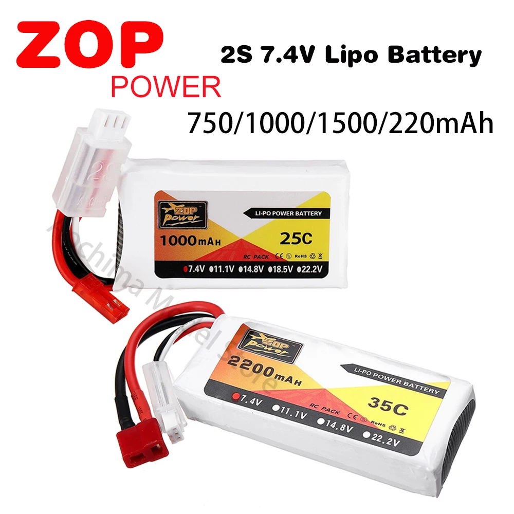 ZOP Power Battery 2S 7.4V 750mAh 1000mAh 1500mAh 2200mAh 25C/35C/40C/70C Lipo Battery W/ JST/T ...