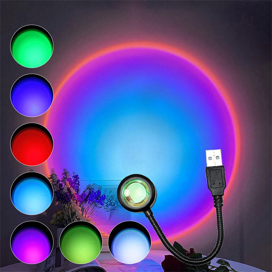 USB-LED-Sunset-Lamp-Night-Light-Projector-Photography-Wall-Atmosphere ...