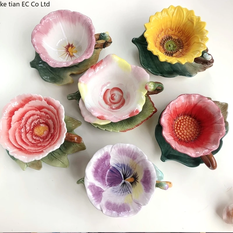 European Luxury Flower Ceramic Afternoon Tea Coffee Cup and Saucer Set ...