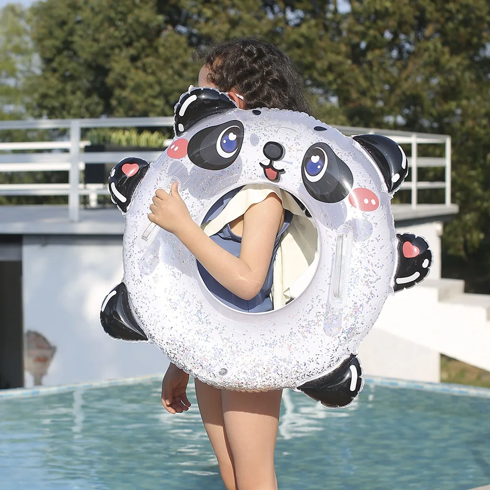 Inflatable Pool Float Tube Sequin Cute Panda Transparent Swimming Ring ...