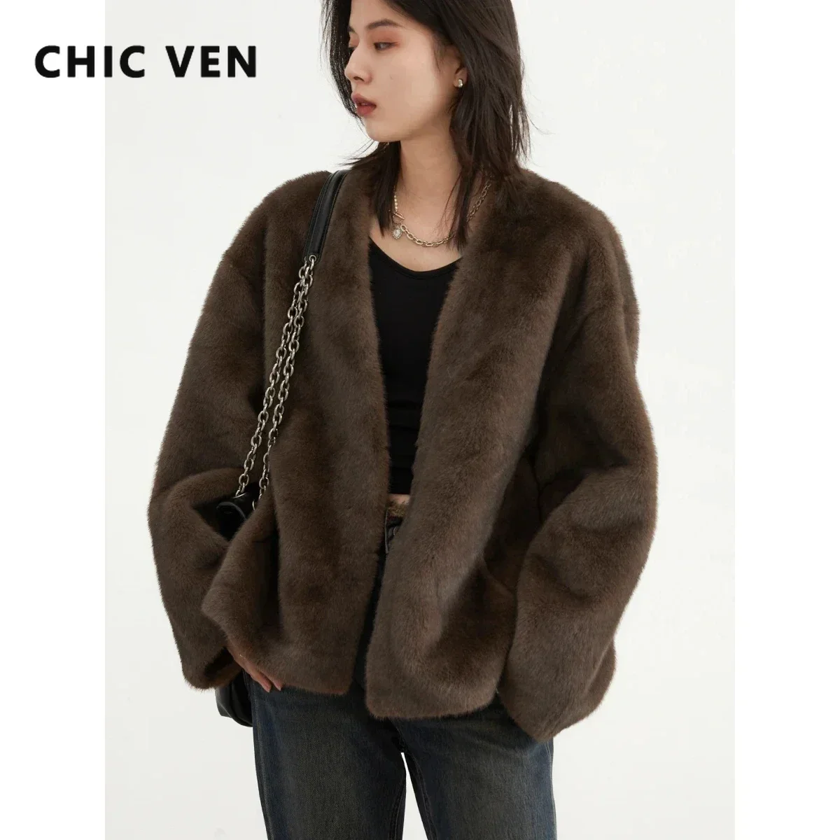CHIC VEN Women's Jacket Loose Casual Solid Overcoat New Female Plush ...