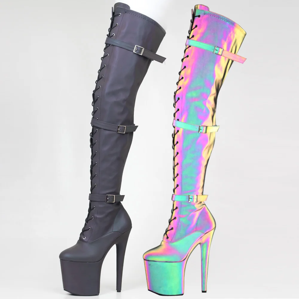 Women-Pole-Dance-Boots-Reflective-Fabric-20CM-High-Heel-Over-The-Knee ...