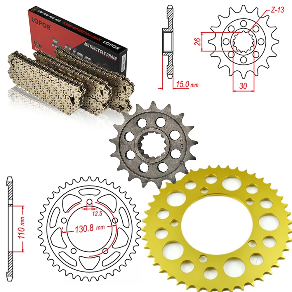Motorcycle Front Rear Sprocket Chain Set 525 Kit For BMW S1000XR 2014 ...