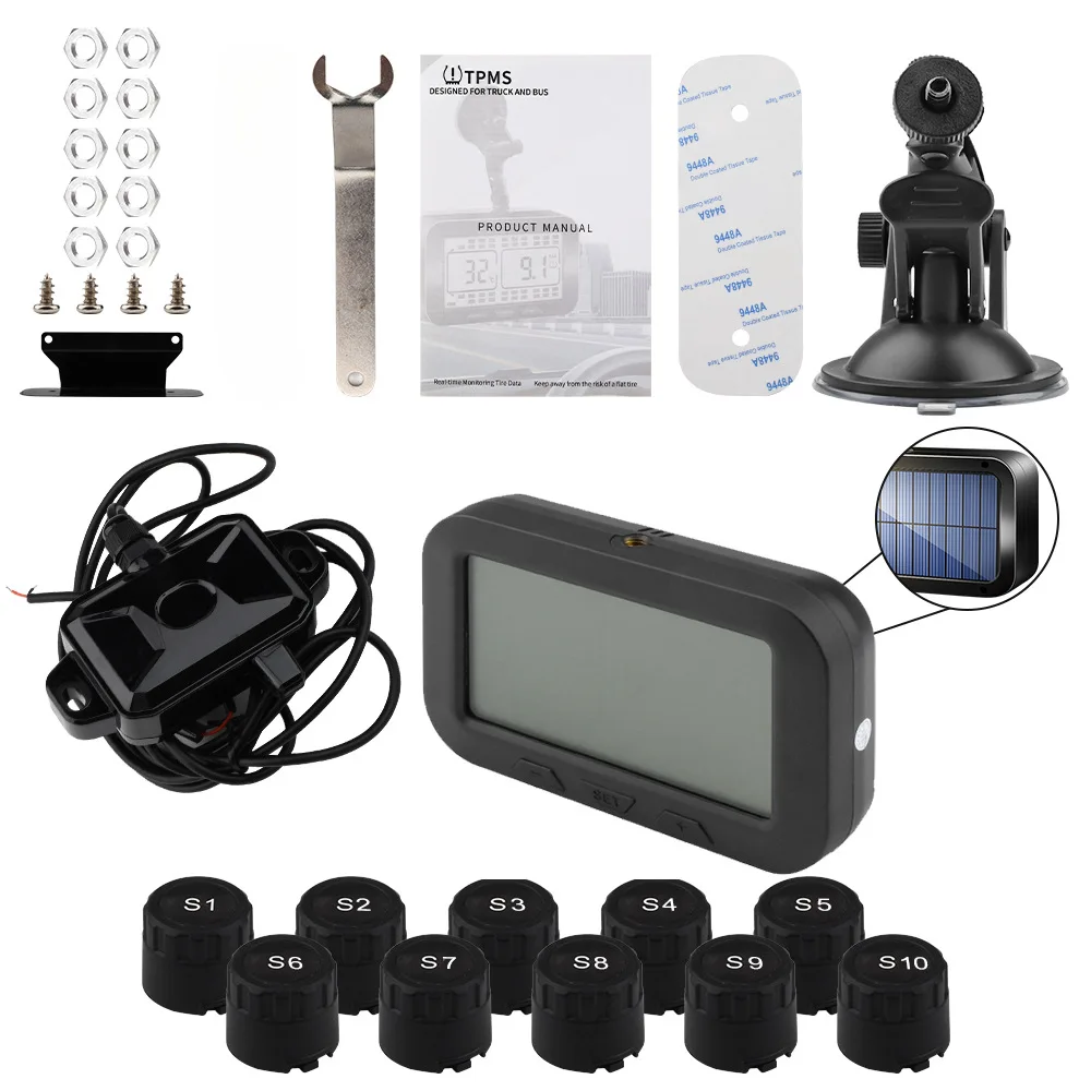 Solar 10-Wheel Truck Truck Tire Pressure Monitoring System Real-time ...