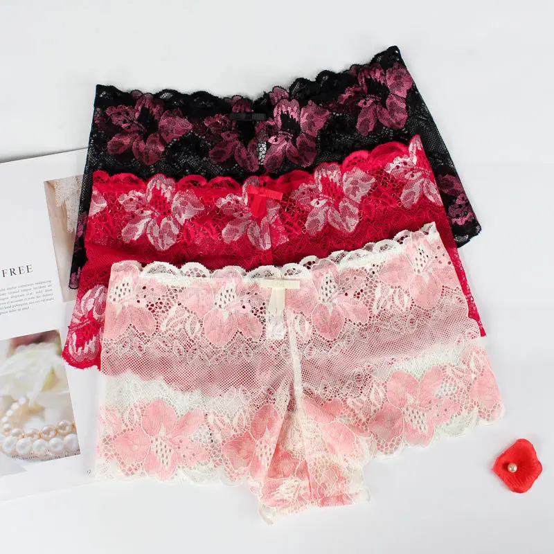 M 4XL Women Lace Boyshorts Panties Sexy Female Underpants Low Rise Ladies Floral Thong Panty ...