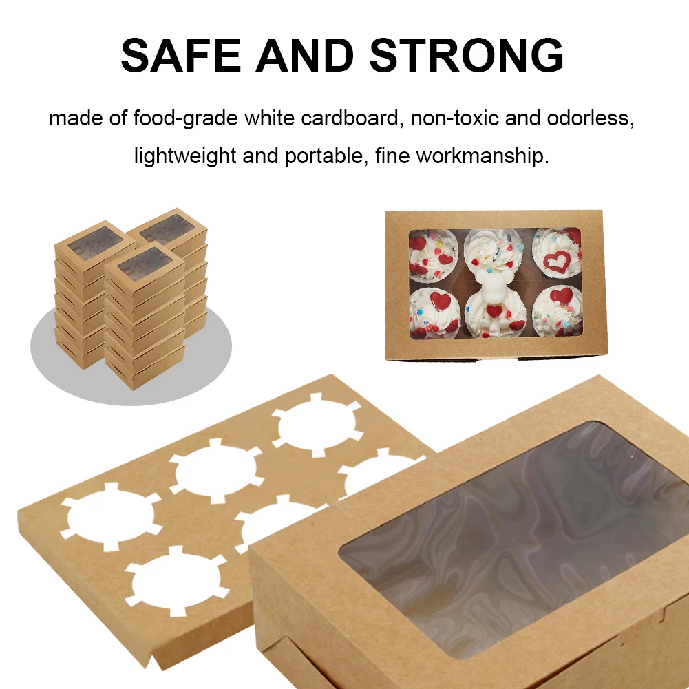 Food Grade Treat Boxes with Window and Inserts 6 Count Bakery Carrier ...