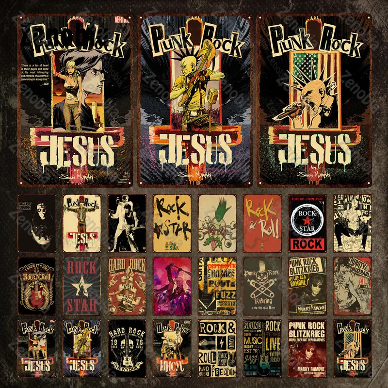 Vintage Rock Metal Sign Punk Rock Jesus Tin Signs Rock N Roll Metal ...