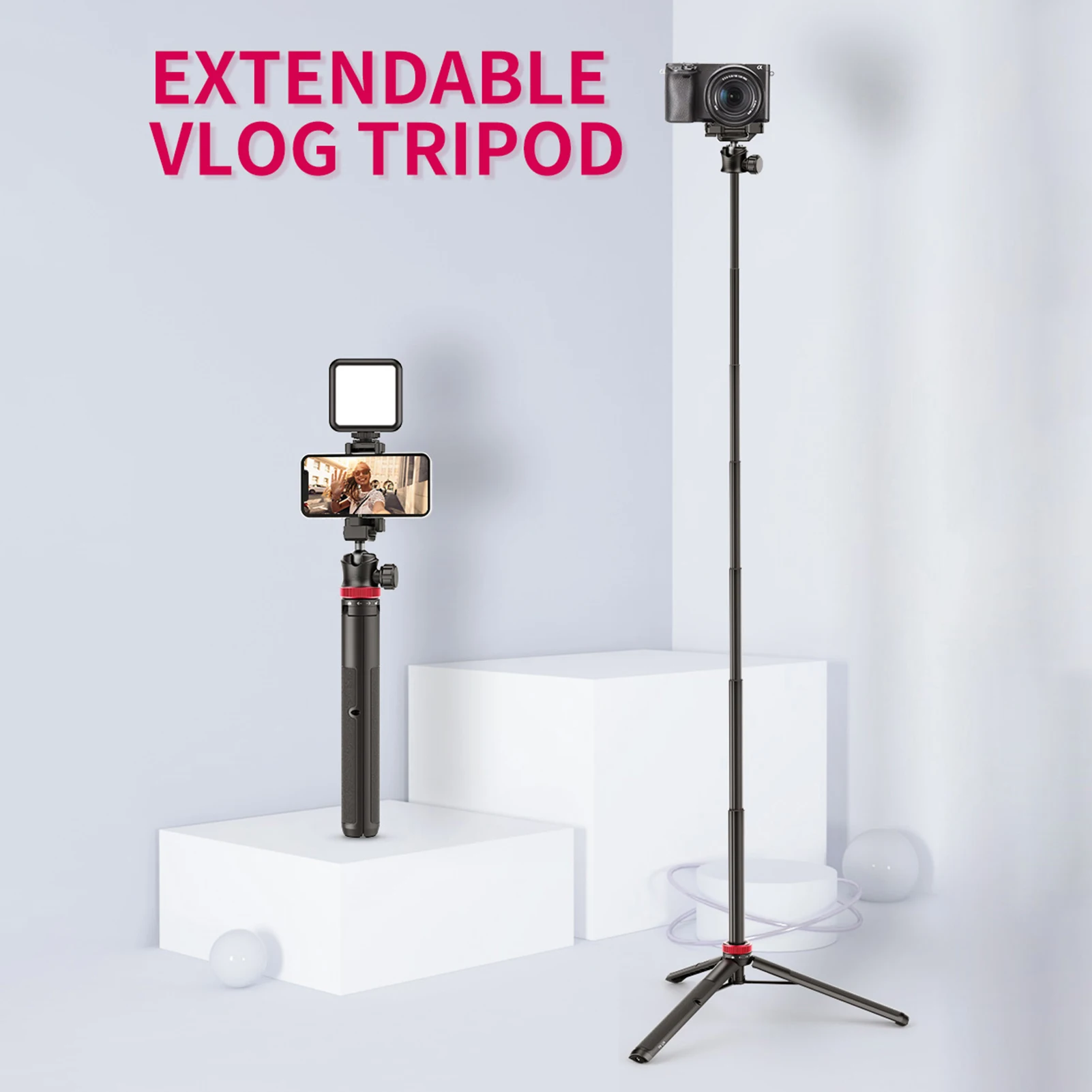 Portable Selfie Stick Extendable Vlog Livebroadcast Mini Tripod Stand w ...