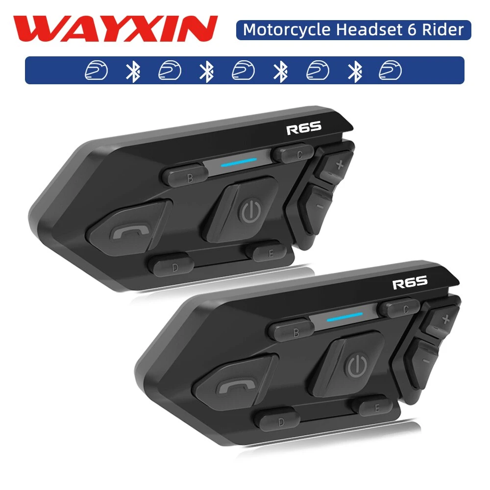 WAYXIN R6s Helmet Headset Intercom Motorcycle Bluetooth 1200M 6 Rider ...