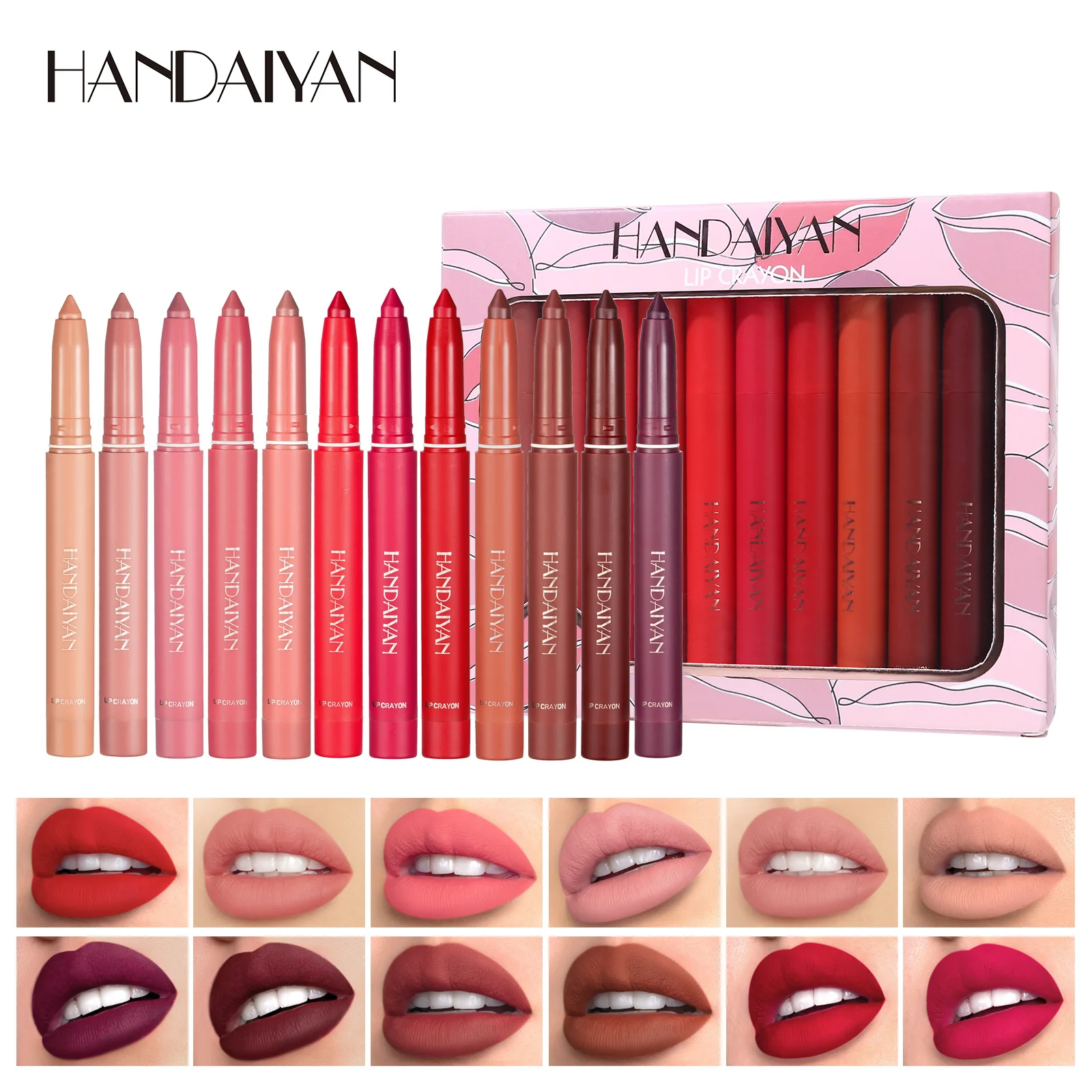 Handaiyan-12-Colors-set-Nude-Matte-Lipstick-Pen-Lip-Liner-Waterproof ...