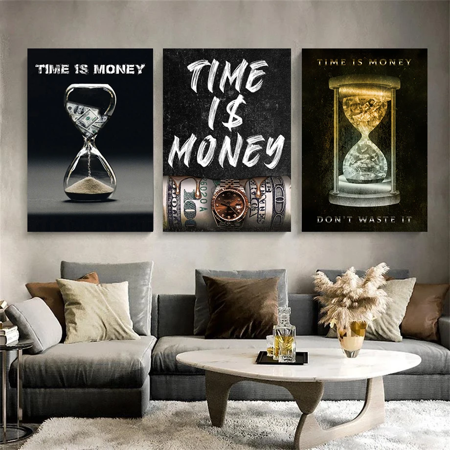 Time-Is-Money-Motivational-Quote-Canvas-Painting-Dollar-Posters-and ...
