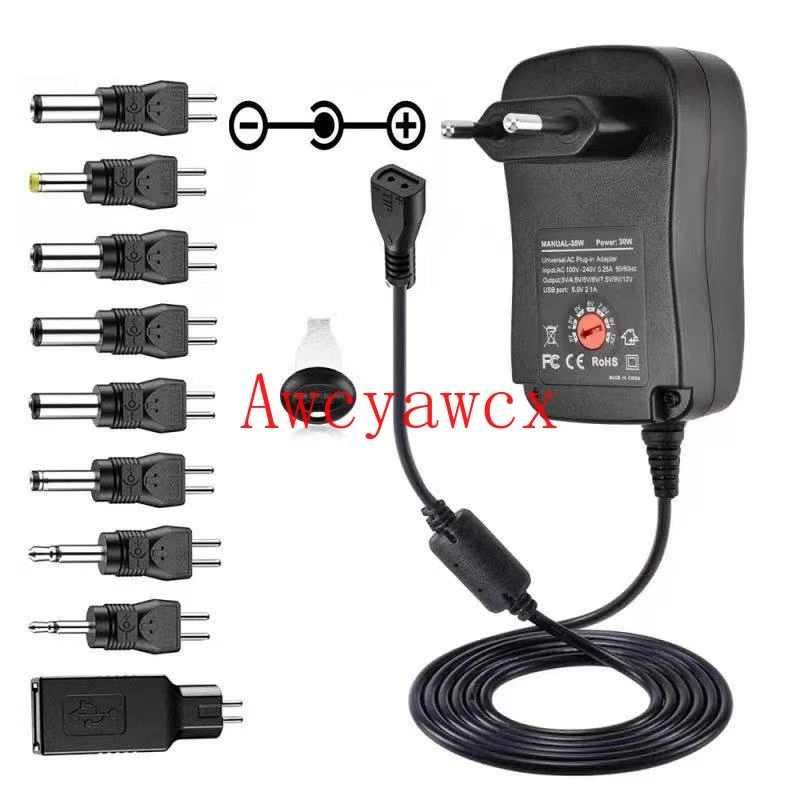 30W Universele Verstelbare Power Adapter Oplader Ac Naar Dc Plug 3V 4.5V 5V 6V 7.5V 9V 12V 2A 2 ...