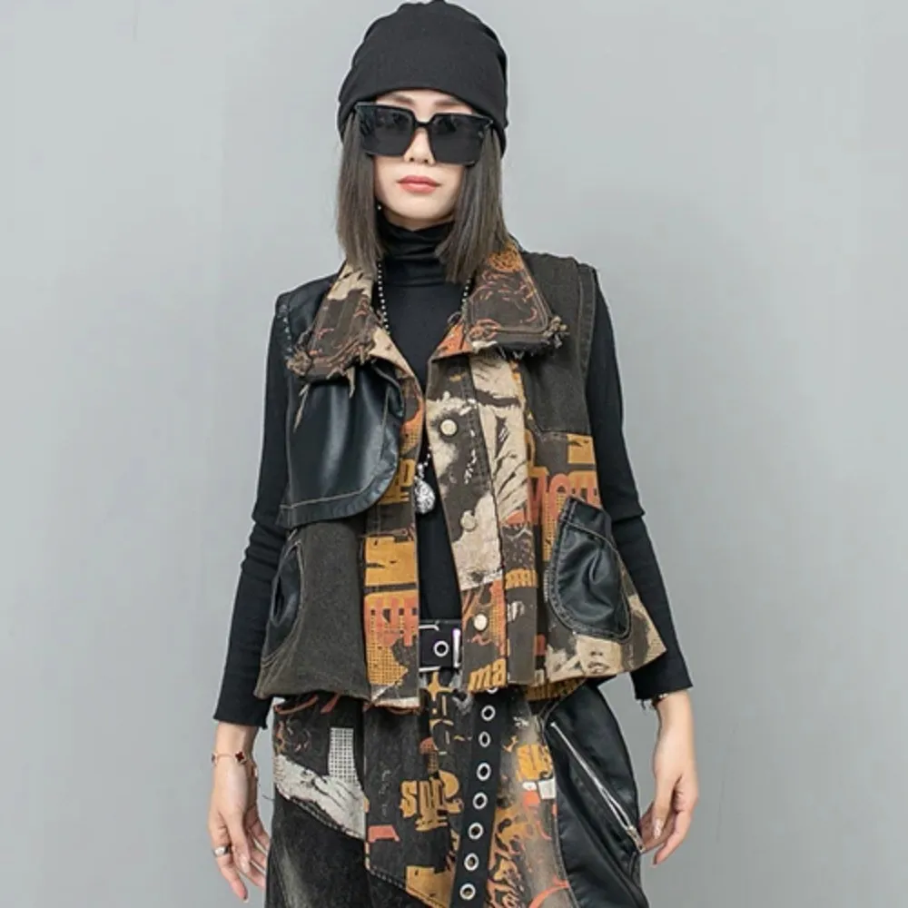 Chaleco-con-solapa-de-tela-vaquera-para-mujer-chaleco-con-estampado-de ...