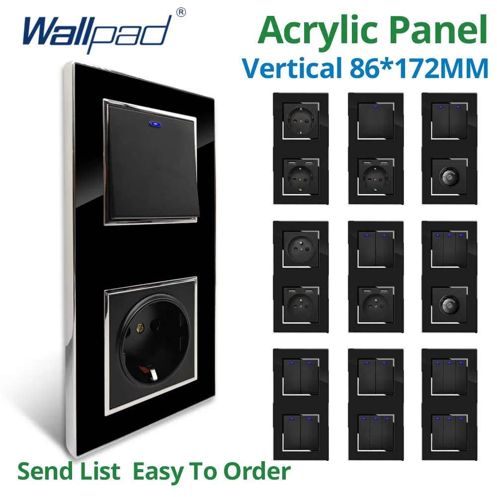 Wallpad-Vertical-Install-86-172mm-Black-Acrylic-Panel-Wall-Light-Switch ...