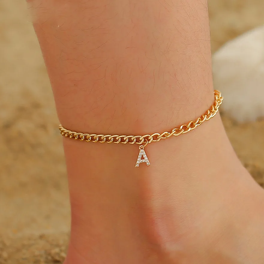 Crystal-Initial-Letter-Anklets-For-Women-Alphabet-Cuban-Link-Foot-Chain ...