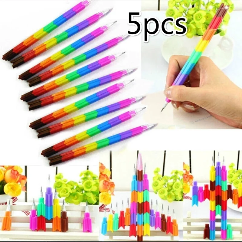 5Pcs/lot Creative Rainbow Stacker Swap Pencils Building Block Non ...