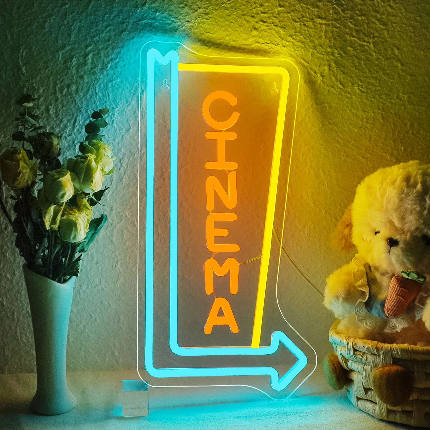 Cinema This Way Neon Sign For Wall Decor Dimmable USB Lamp Home Theater ...