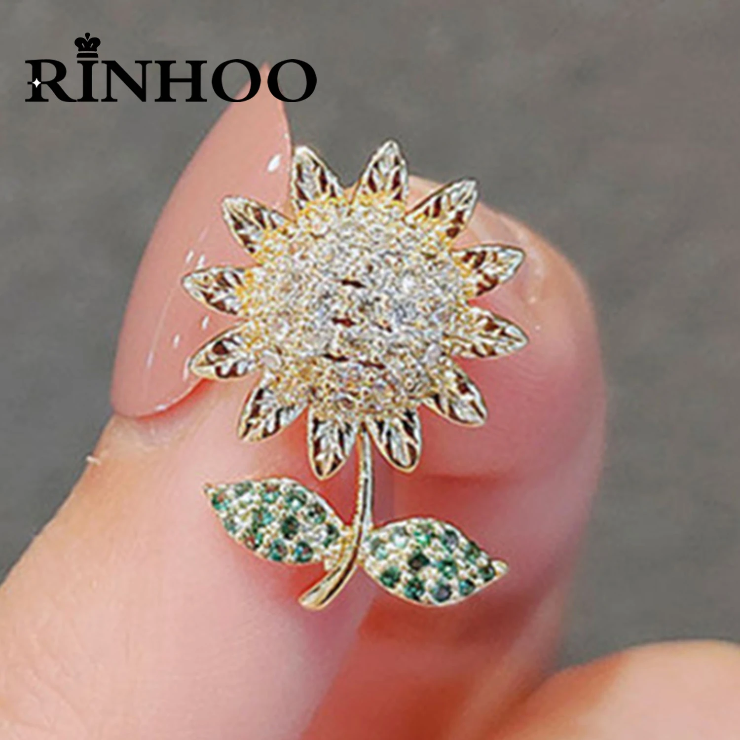 Rinhoo Luxurious Rhinestone Sunflower Brooch For Women Fashion Wedding Bouquet Lapel Pins Plant ...