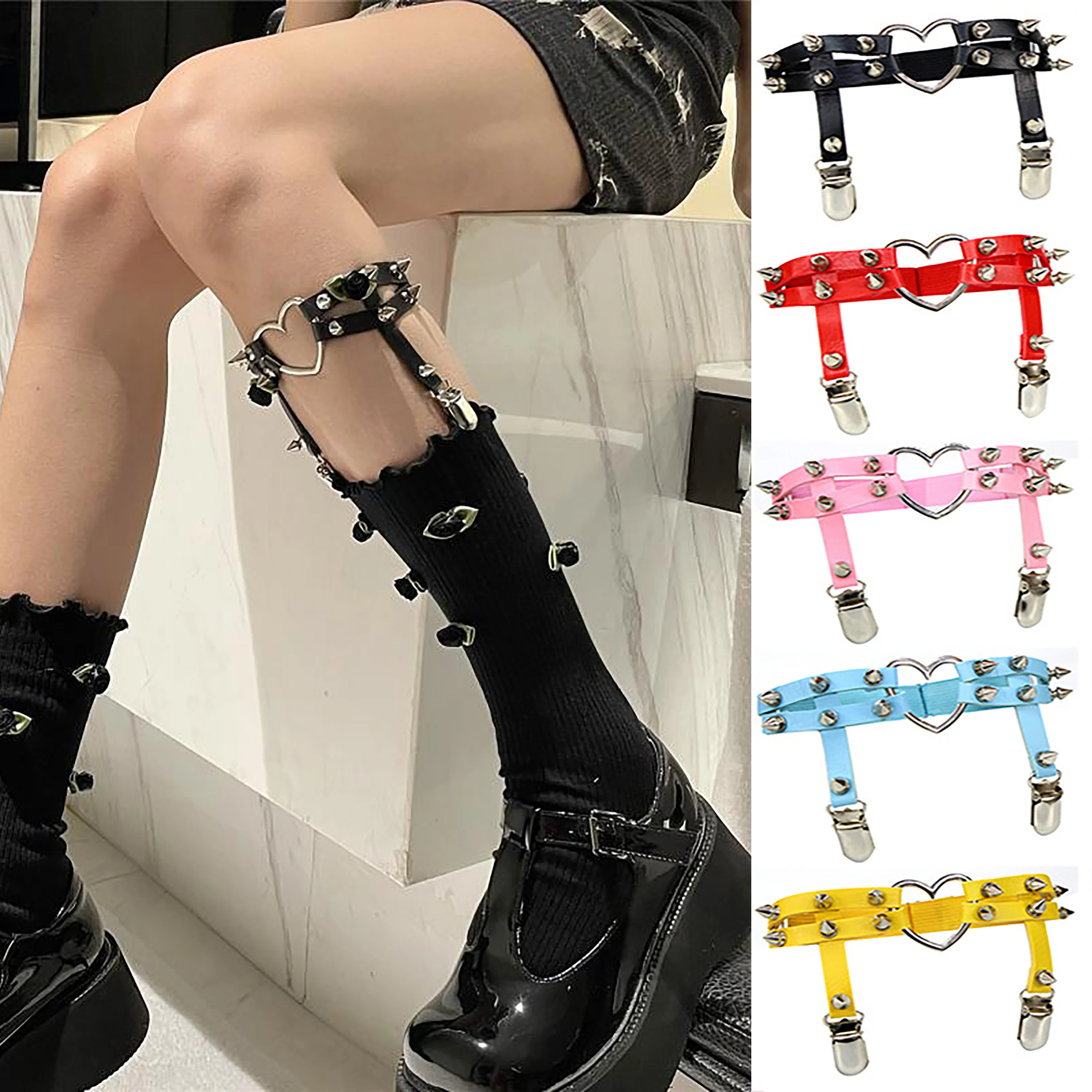 1PC Women Sexy Garter Belt Rivets Leg Ring Rock Pub Punk Goth Heart PU ...