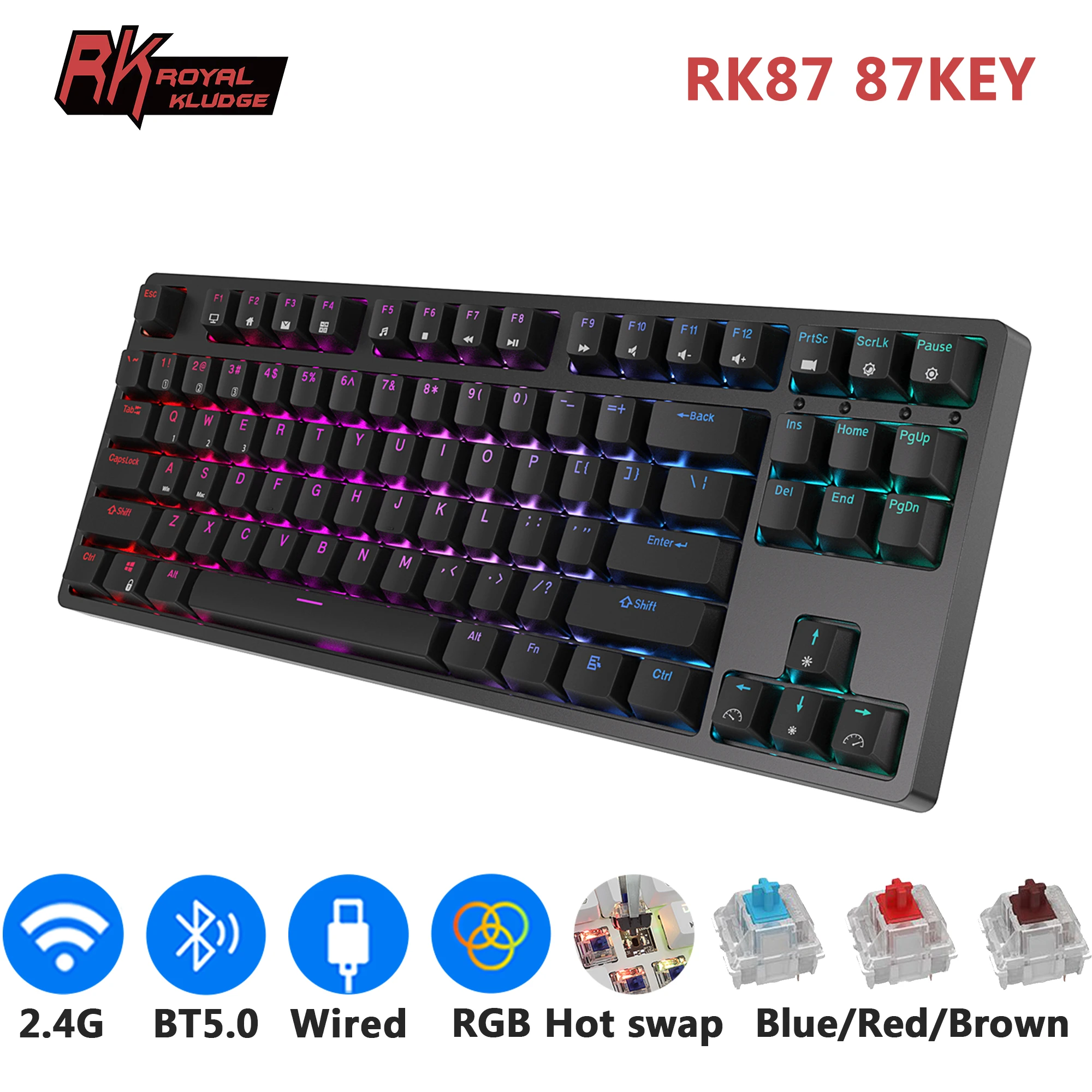 Rk87 Rk Royal Kludge Wireless Rgb Backlight Gaming Mechanical Keyboard ...