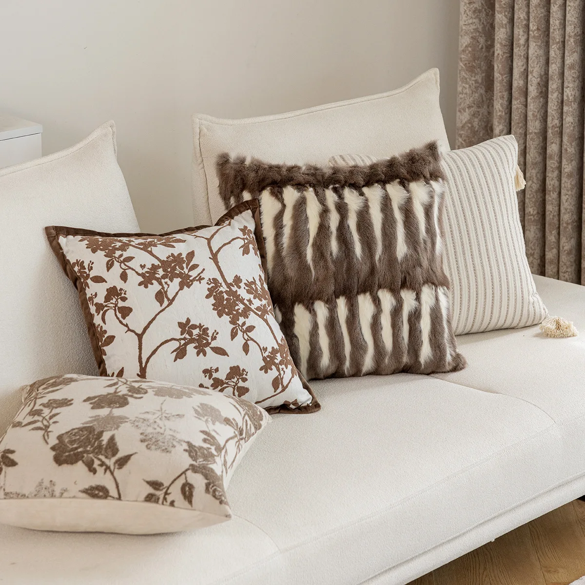 French Luxury Jacquard Cushion Cover Mocha Brown Velvet Pillow Covers ...