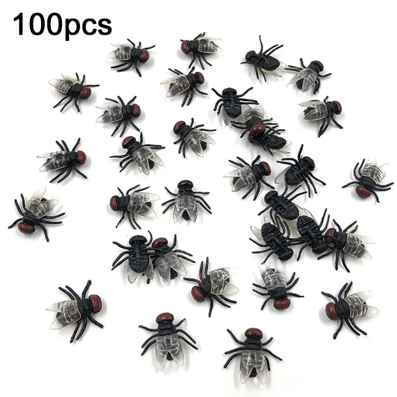 100-Pcs-Fake-Flies-Plastic-Halloween-Simulated-Insect-Fly-Bugs-Joke ...