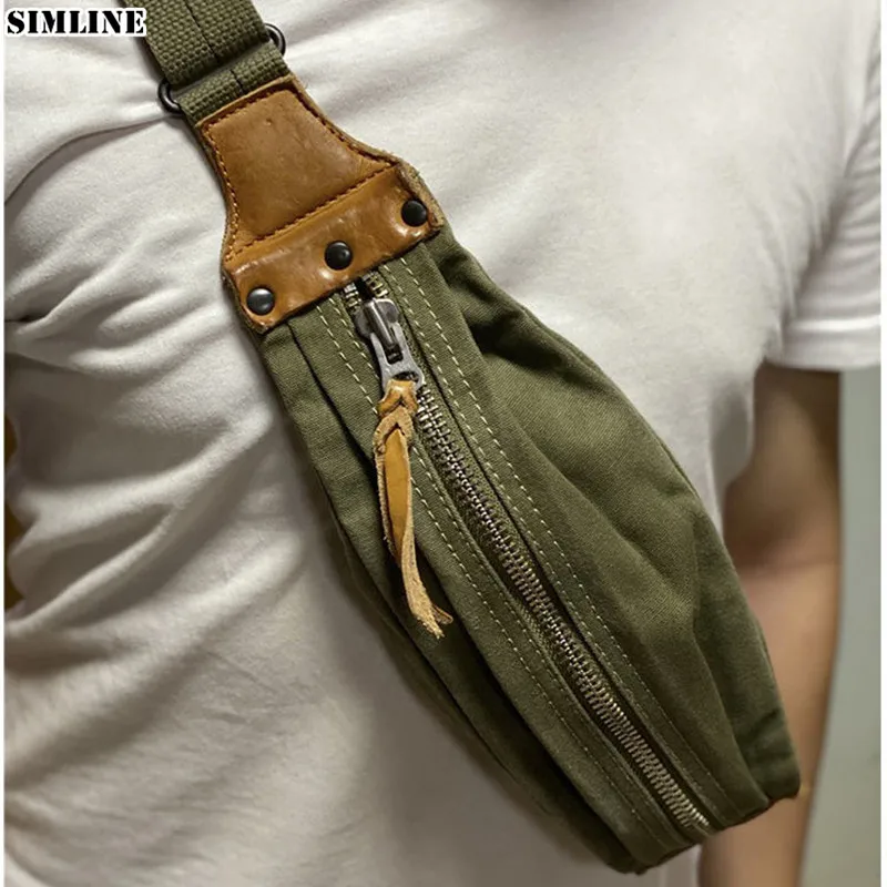 Canvas-And-Genuine-Leather-Chest-Bag-For-Men-Male-Vintage-Handmade ...