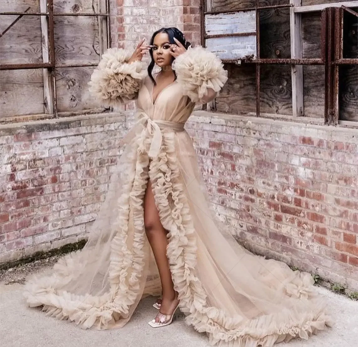 Bridal-Prom-Dress-Fluffy-Tulle-Dresses-for-Women-Long-Sleeves-Wedding ...