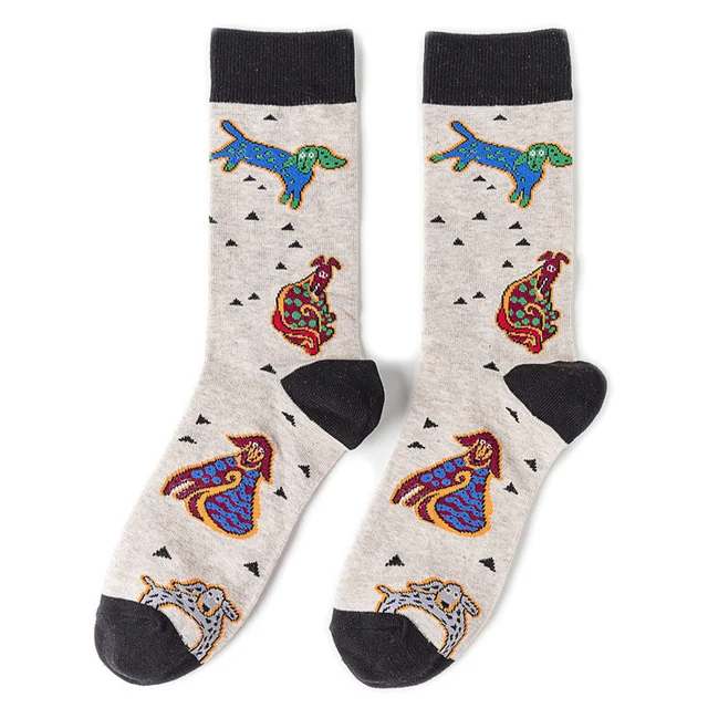 58 Style Cartoon Dog and Cat Theme Men Socks Cotton Novelty Funny Hip ...