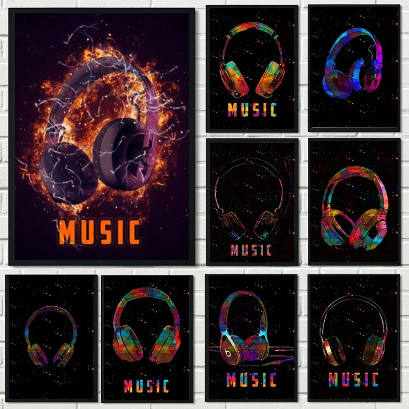 Abstract-Retro-Earphone-Canvas-Painting-Home-Decoration-Retro-Music ...