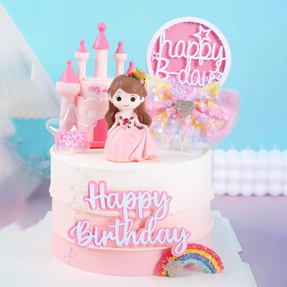 Princess Cake Topper Happy Birthday Castle Prince Cake Decoration for ...
