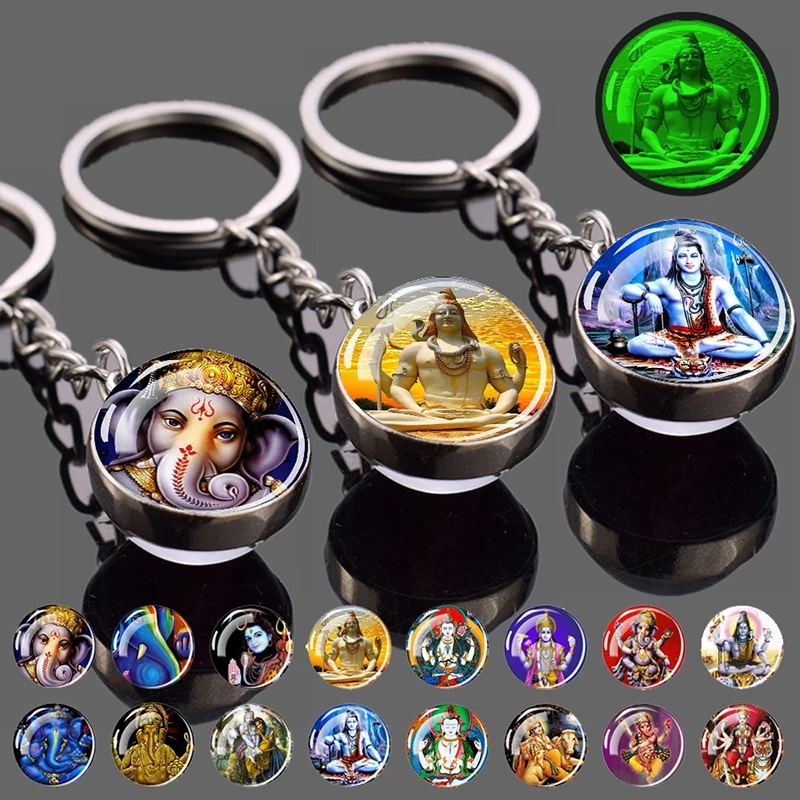 Esspoc Retro Religion Key Chain Double Side Indian God Shiva Glass Dome ...