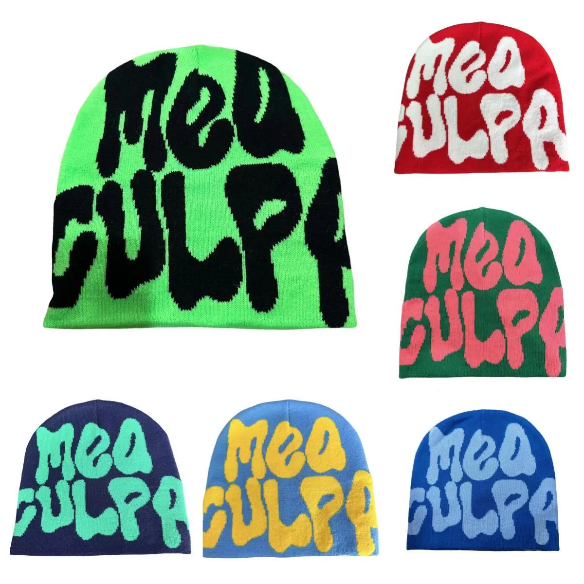 2023 New Knitting Beanies Hat Men Women Paragraph Quality Cap Mea Culpa ...