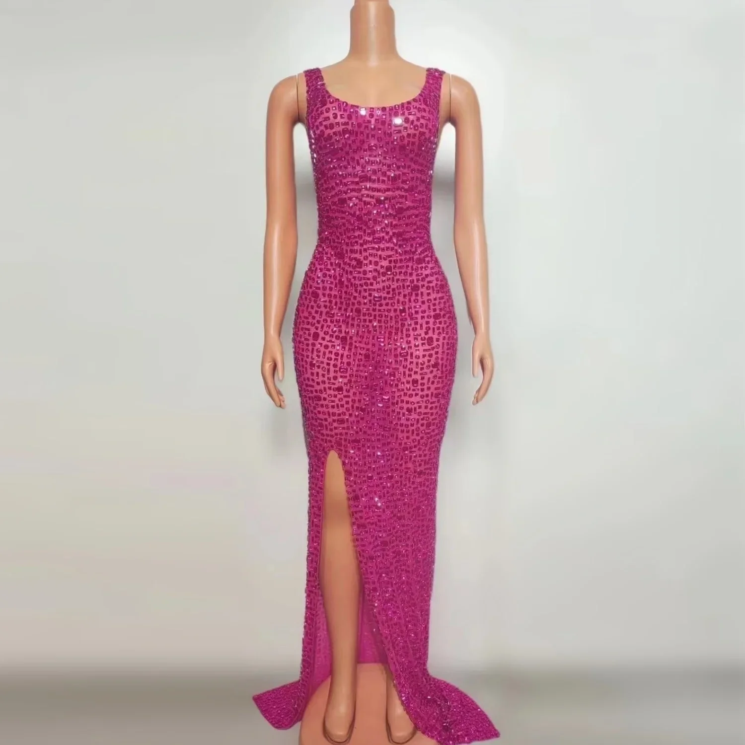 Flashing-Rhinestones-Sexy-High-Slit-Sheath-Dress-Evening-Party-Dress ...