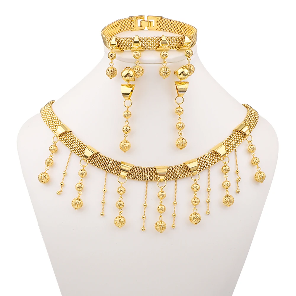 Dubai African Gold Color Jewelry Set Necklace Sets For Women Bride ...