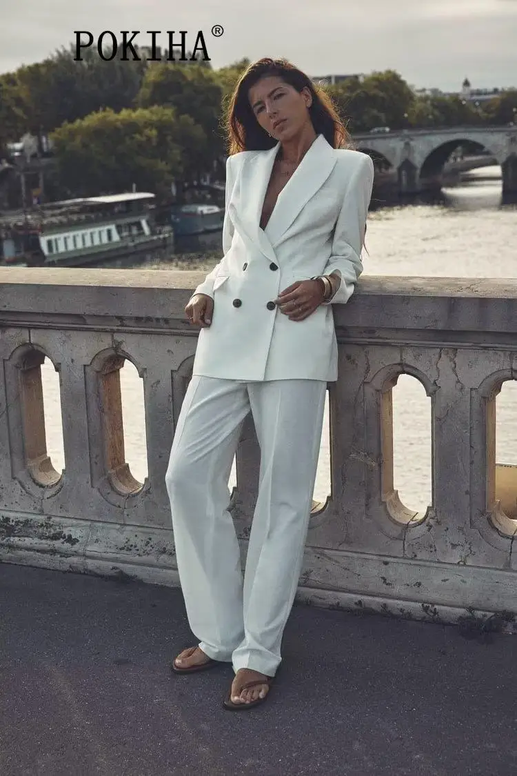 Pokiha-Fashion-Women-Elegant-Tweed-Double-Breasted-Blazer-Coat-And ...