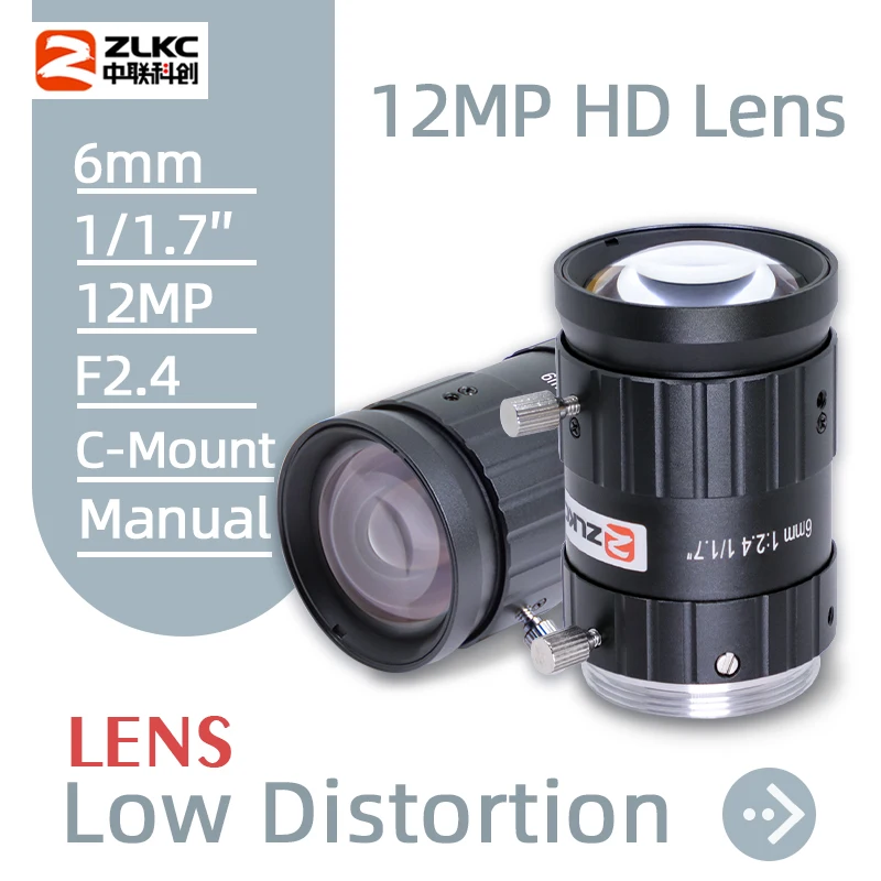 ZLKC FA Lens 12MP High Resolution 6mm Macro 1/1.7 Inch Lenses CCTV ...