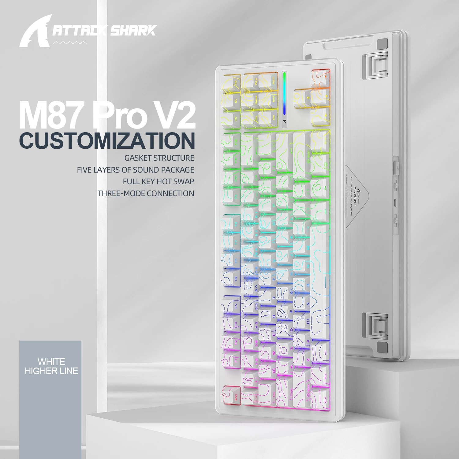 Attack Shark M87 Pro V2 Mechanical Keyboard Bluetooth Wireless Tri Mode ...