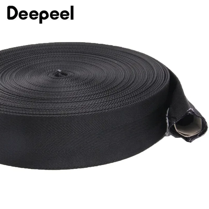 5/10Meters Black Tubular Webbing Tapes 32/38/45/50/55mm Nylon Strap ...
