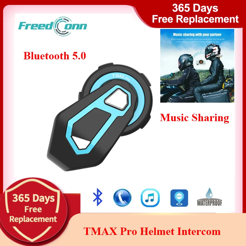 Freedconn T MAX 프로 6 라이더 1000M 블루투스 오토바이 그룹 말하기 인터콤 헬멧 헤드셋 인터폰, FM 라디오 ...