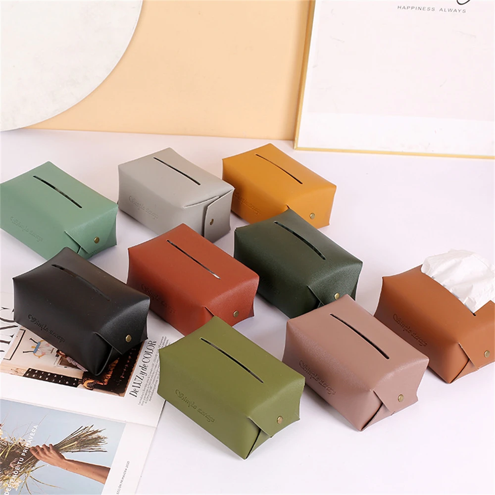 Nordic PVC Leather Tissue Box, Portable, Desktop, Toilet Paper Holder ...