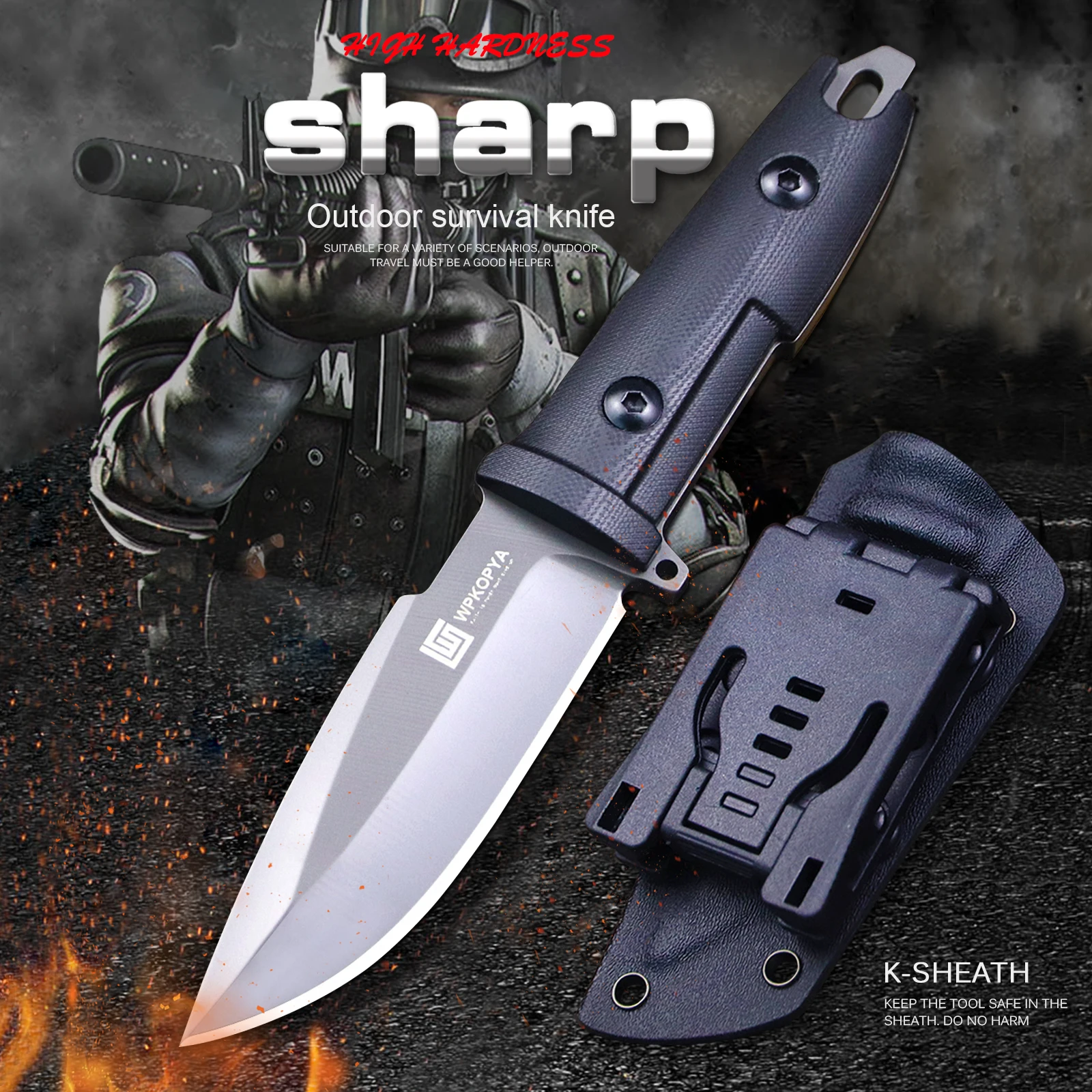 WPKOPYA-U-S-A-440c-Outdoor-hunting-Straight-knife-K-sheath-G10-Handle ...