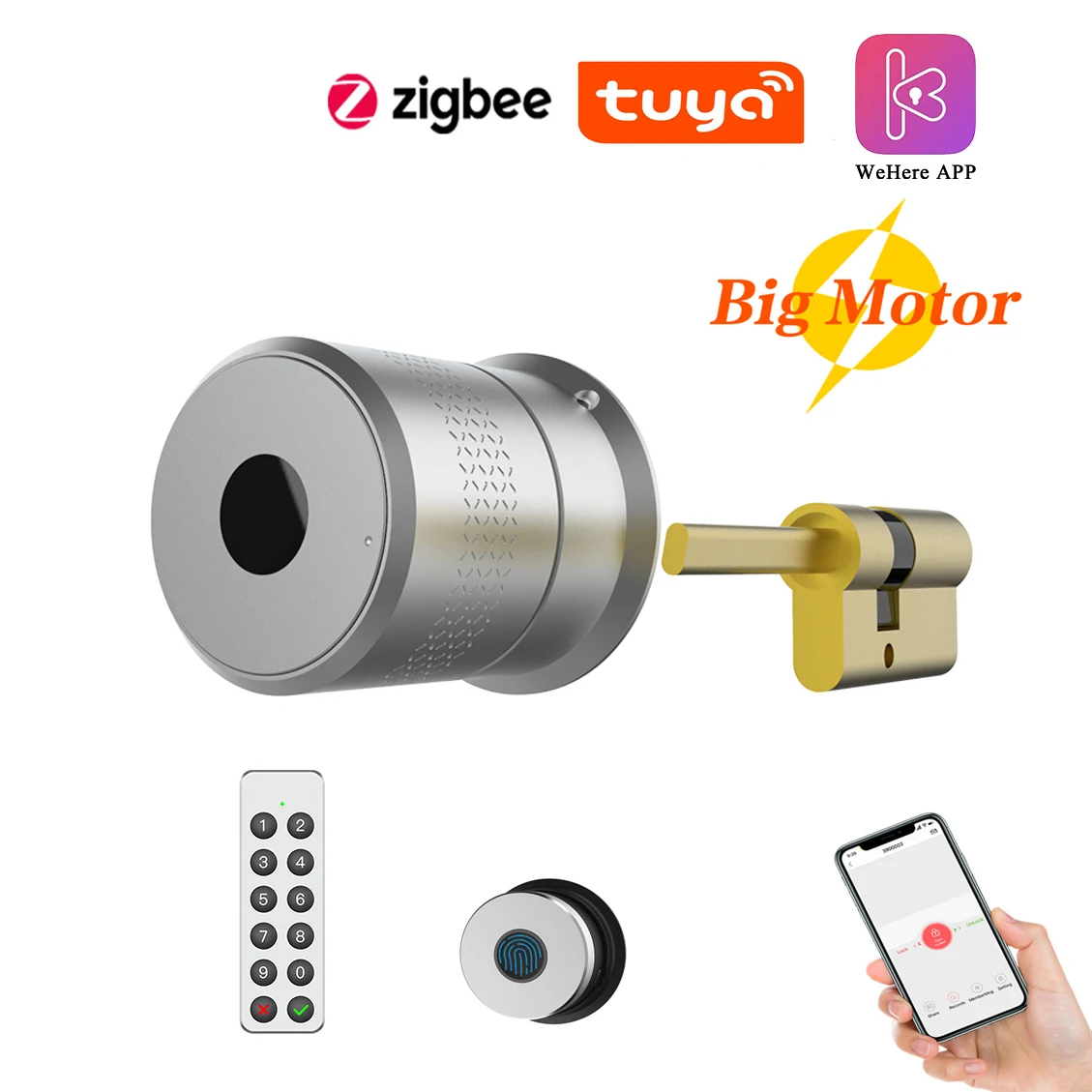 Smart Remote Control Auto Cylinder Lock WeHere M521 EU Type Big Motor ...