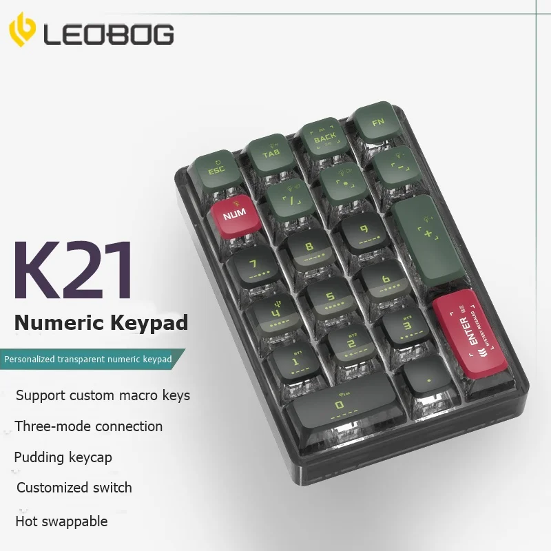 Sem fio transparente de leobog k21 bluetooth/2.4g/tipo c com fio numpad numpad numpad numpad ...
